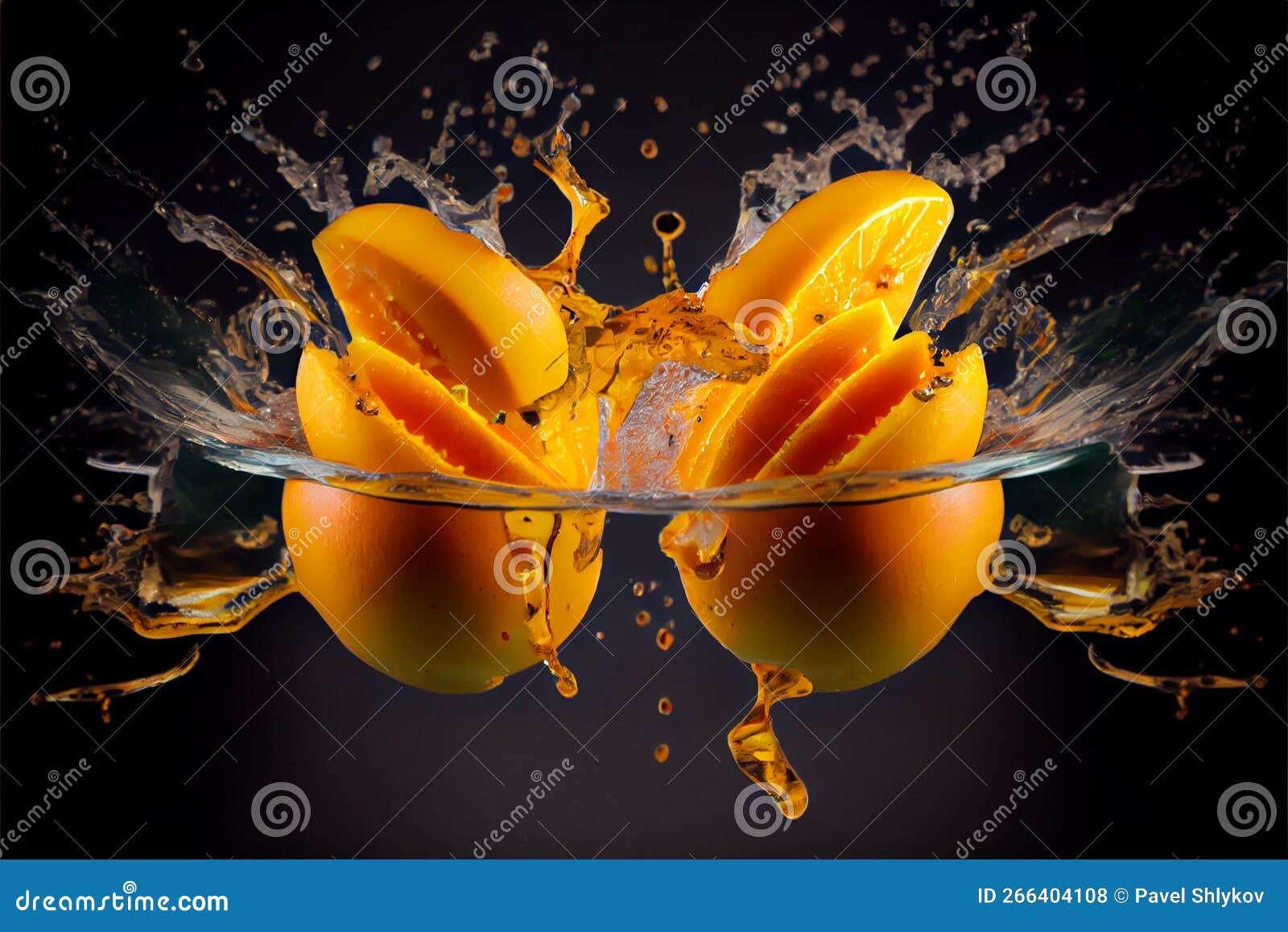 Mango Splash with Color on Black Background Stock Illustration ...