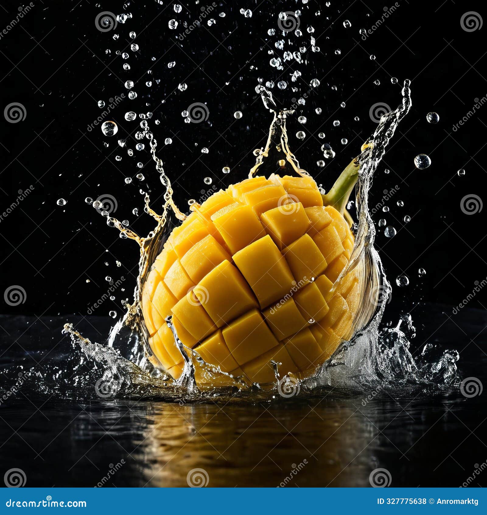 Splash Water Mango Bursting through a Sheet of Water Droplets ...