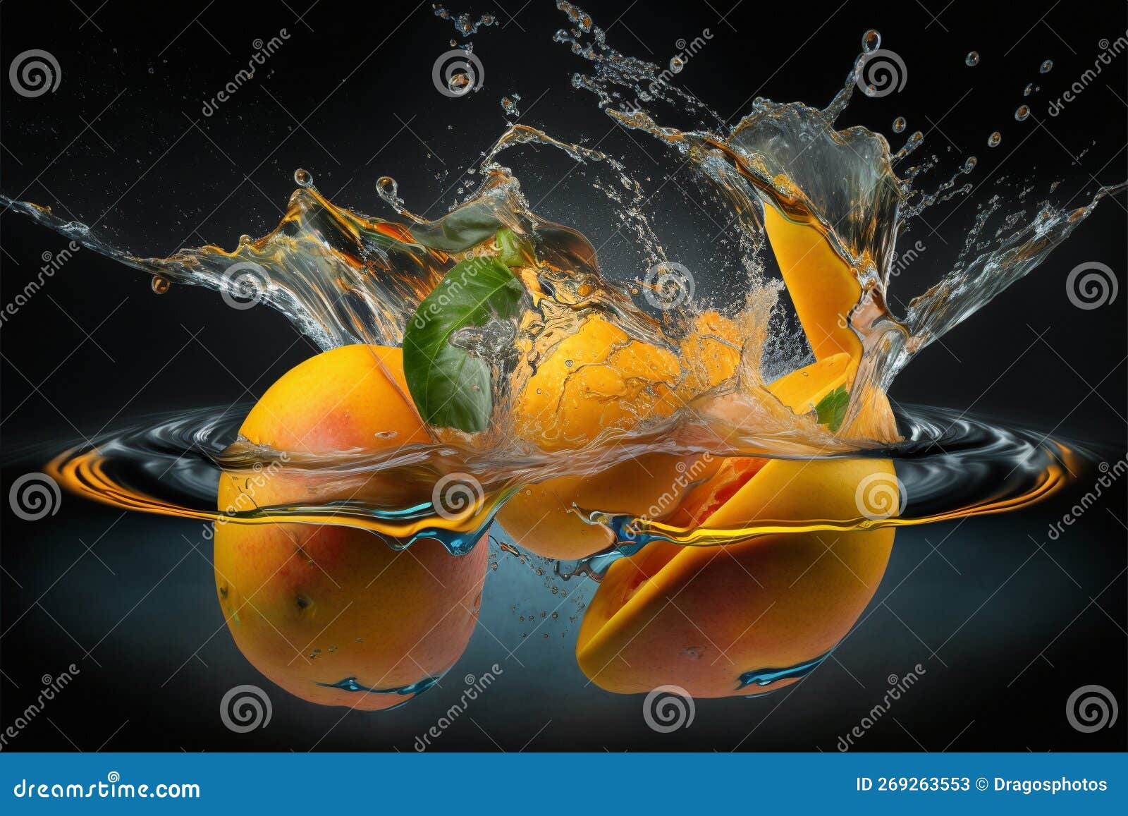 Mango Splashed or Thrown in Water. Water Splash Fresh Fruit Creative ...