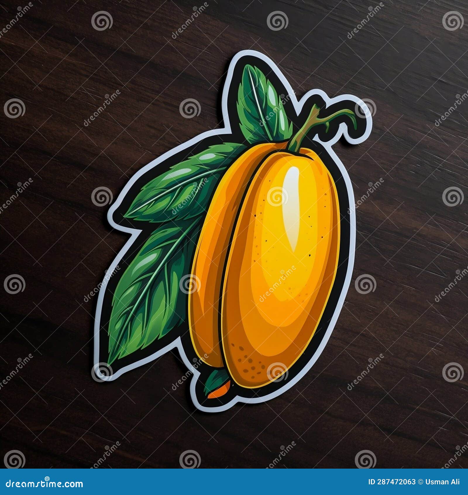 Mango Sticker on Black Background. AI Stock Illustration - Illustration ...