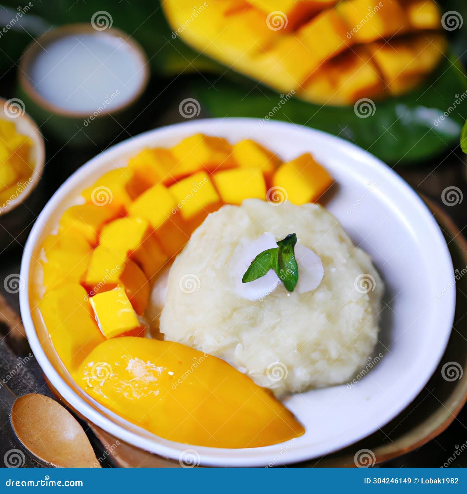 Mango Sticky Rice stock illustration. Illustration of citrus - 304246149