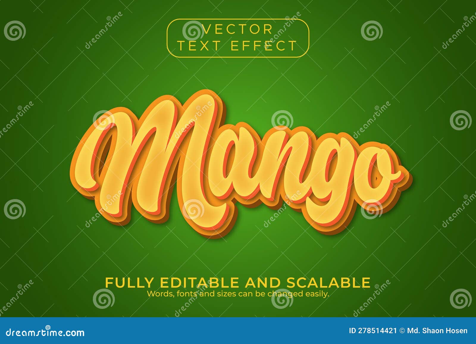 Mango Text Effect Yellow with Green Background. Stock Vector ...