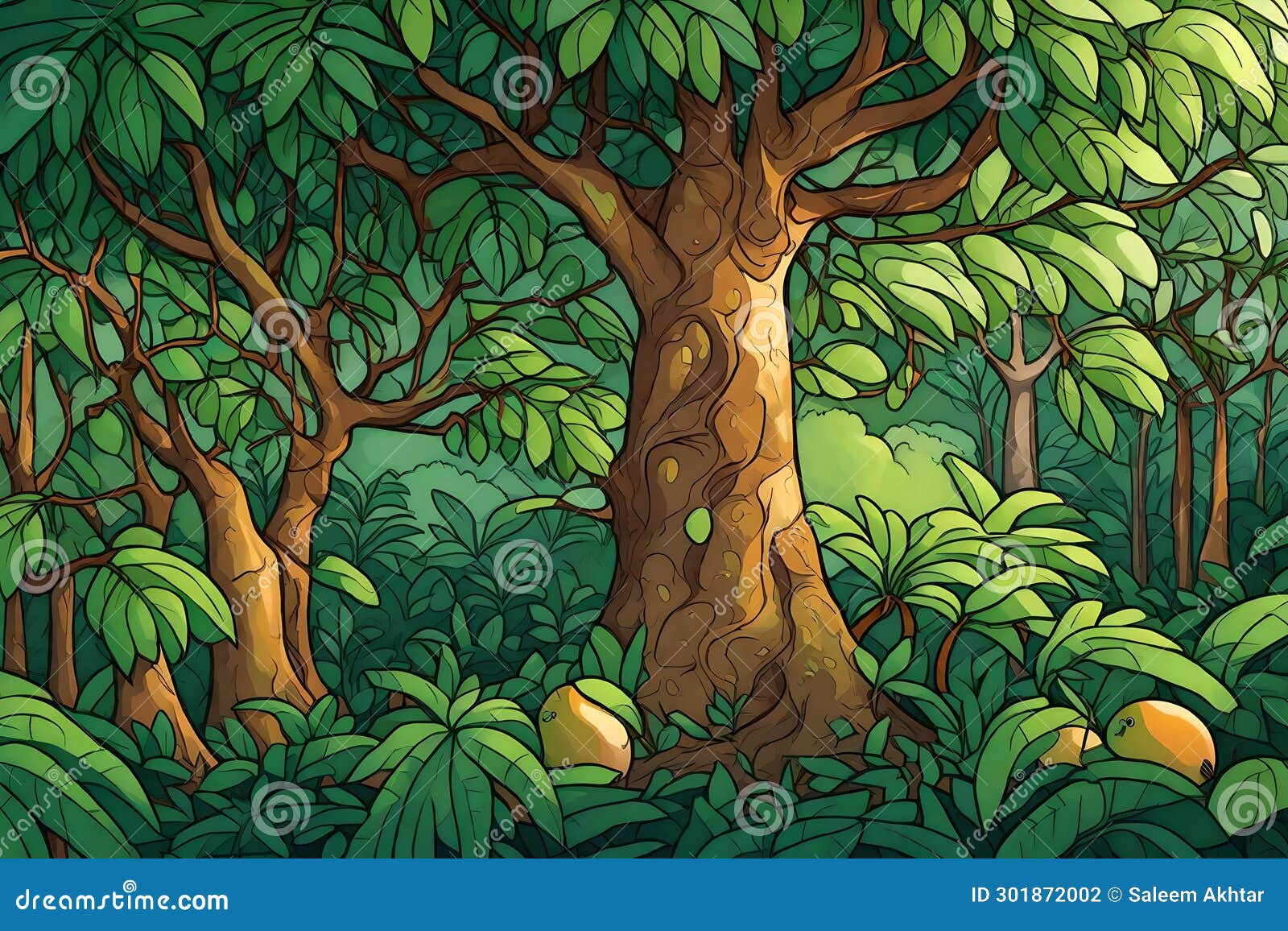 Mango Tree in a Thick Jungle with Mangoes Stock Photo - Image of mango ...