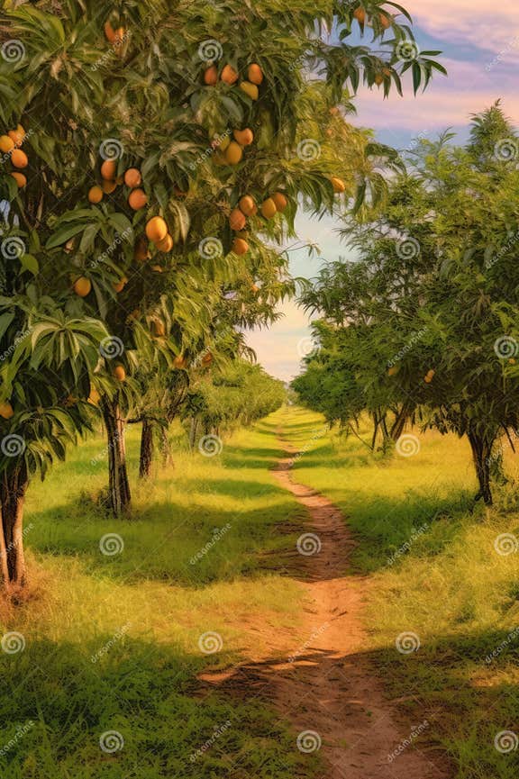 Mango Trees with Fruit in Row in Nature, Created Using Generative Ai ...