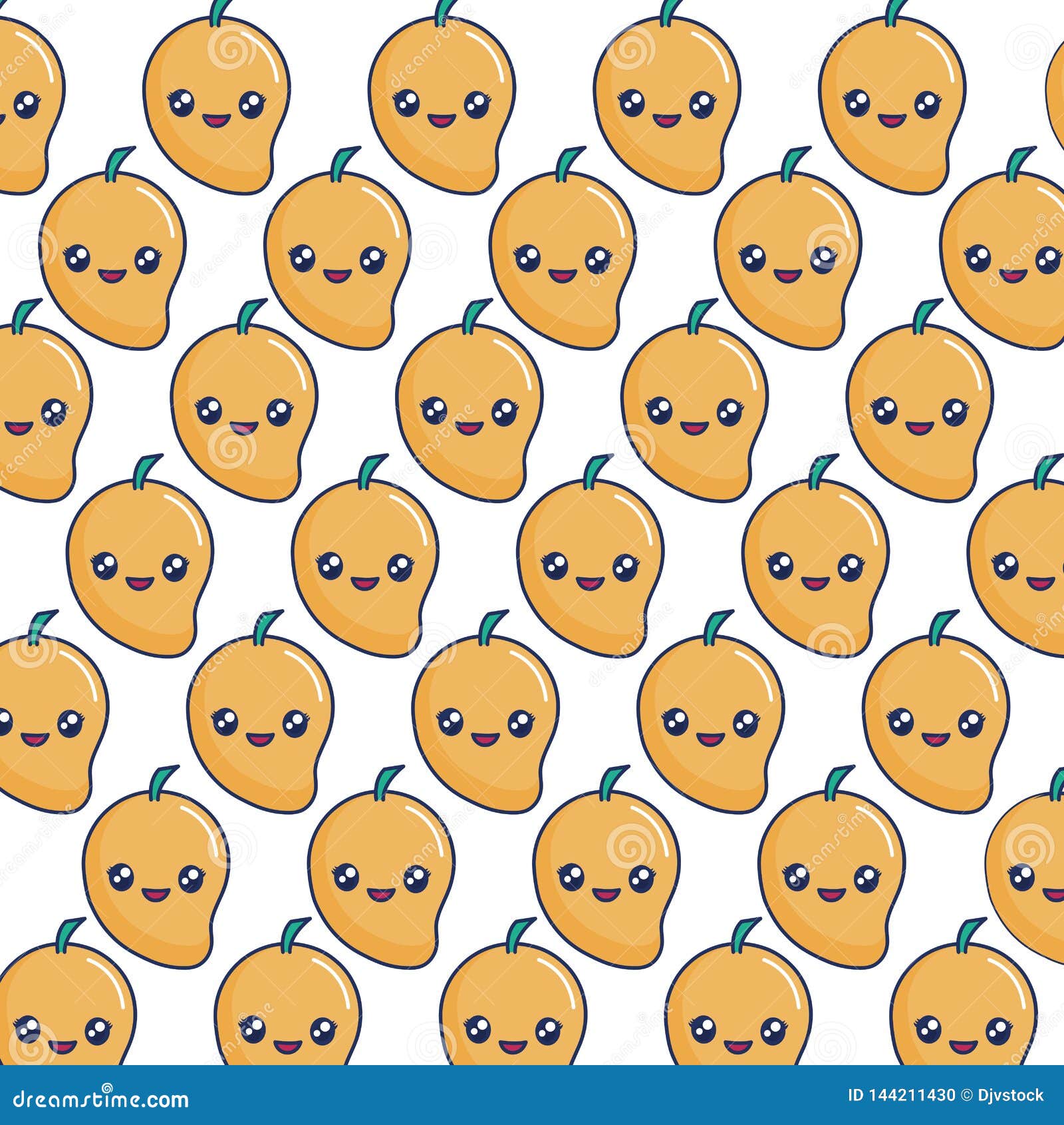 Mango Tropical Fruit Kawaii Pattern Stock Illustration - Illustration ...