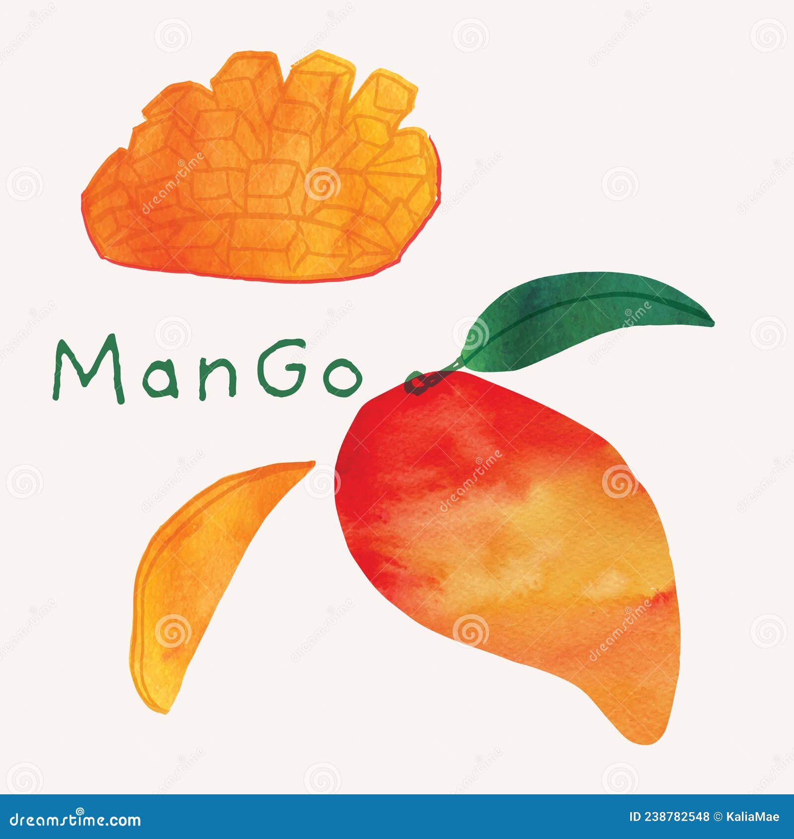 Mango Tropical Fruit Watercolor Illustration Set. Painterly Watercolor ...