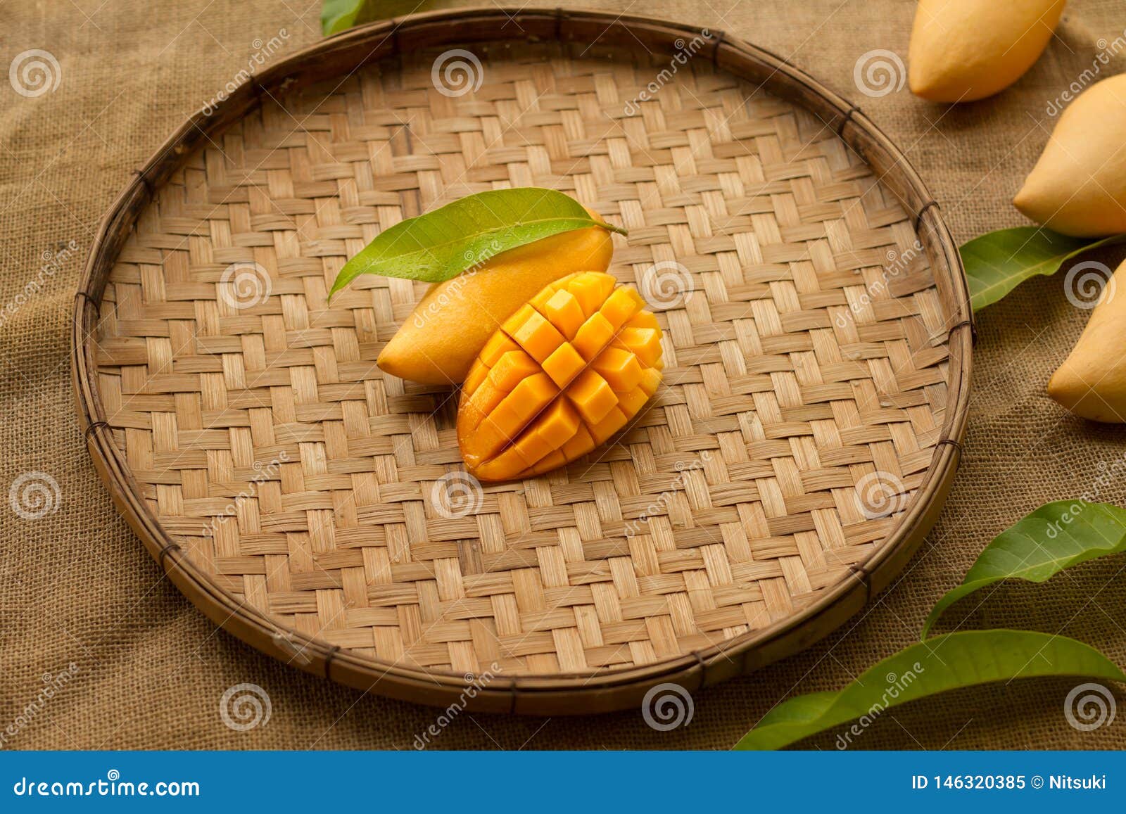 Mango Tropical Fruit in Weave Wooden Basket Stock Image - Image of ...