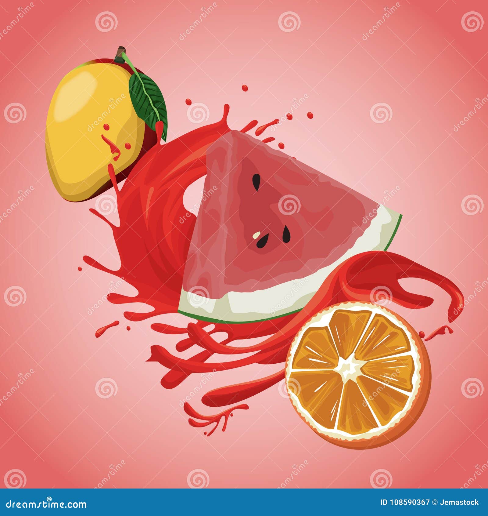 Mango Watermelon and Orange Splash Stock Vector - Illustration of mango ...