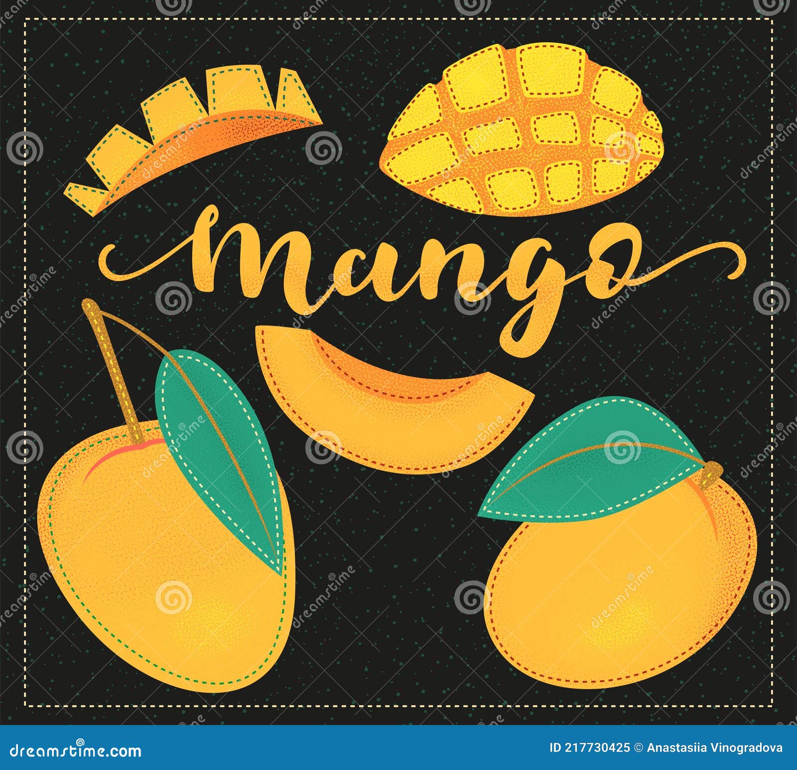 Mango - Whole and Pieces. Vector Stock Illustration. Colored Fruit Set ...