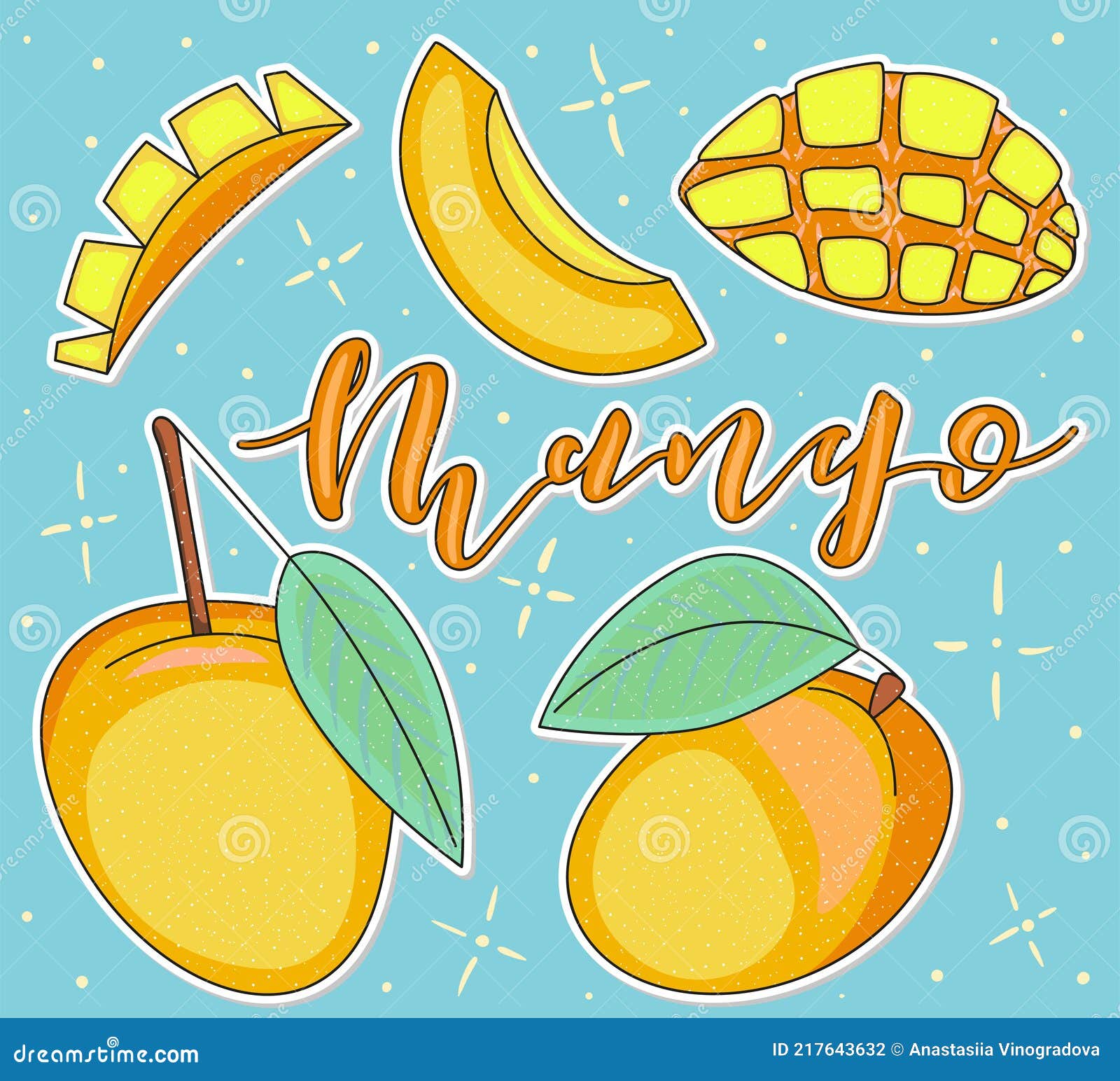 Mango - Whole and Pieces. Vector Stock Illustration. Colored Fruit Set ...