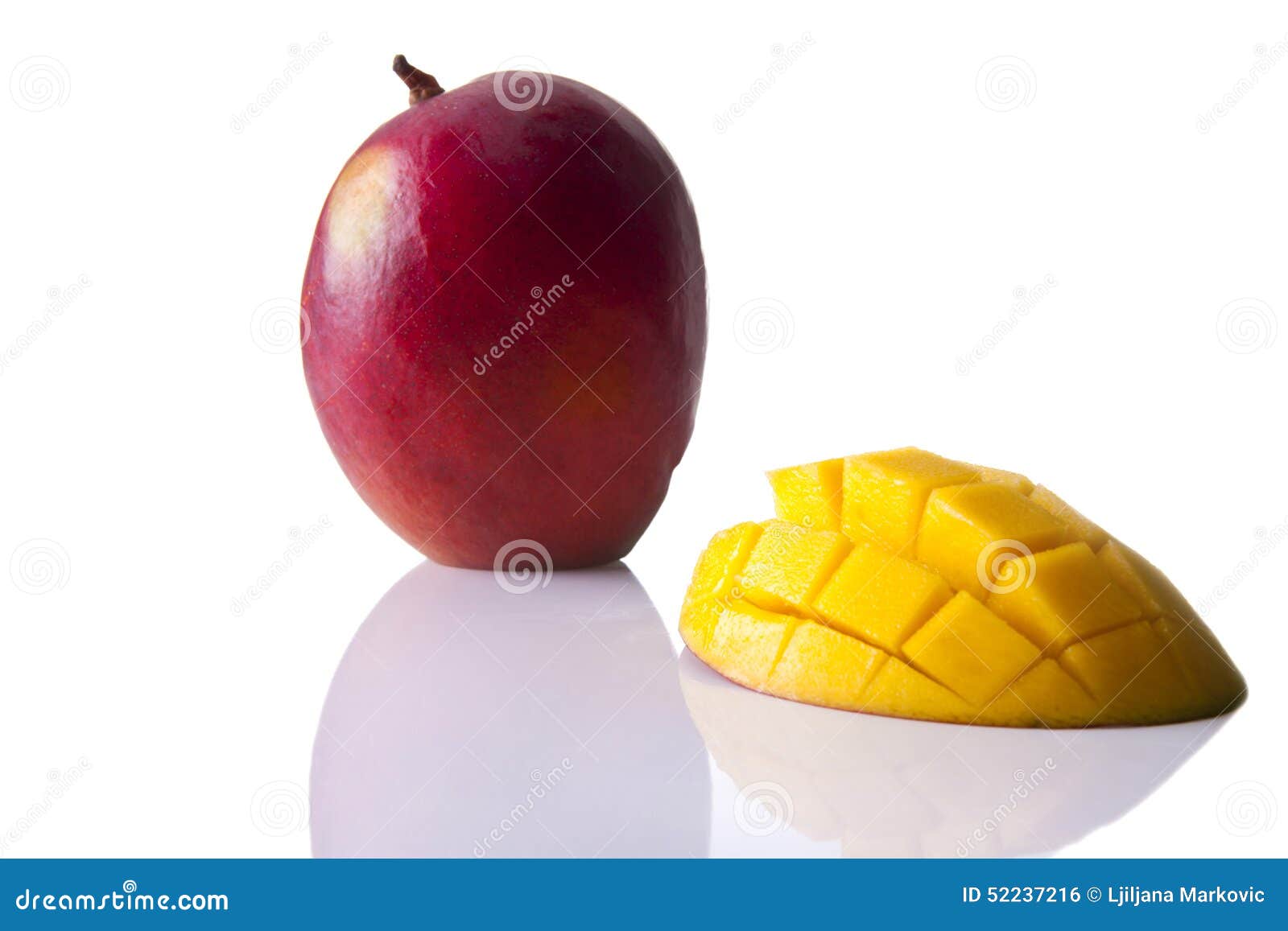 Mango Whole with Sliced and Diced Mango Cheek Stock Photo - Image of ...