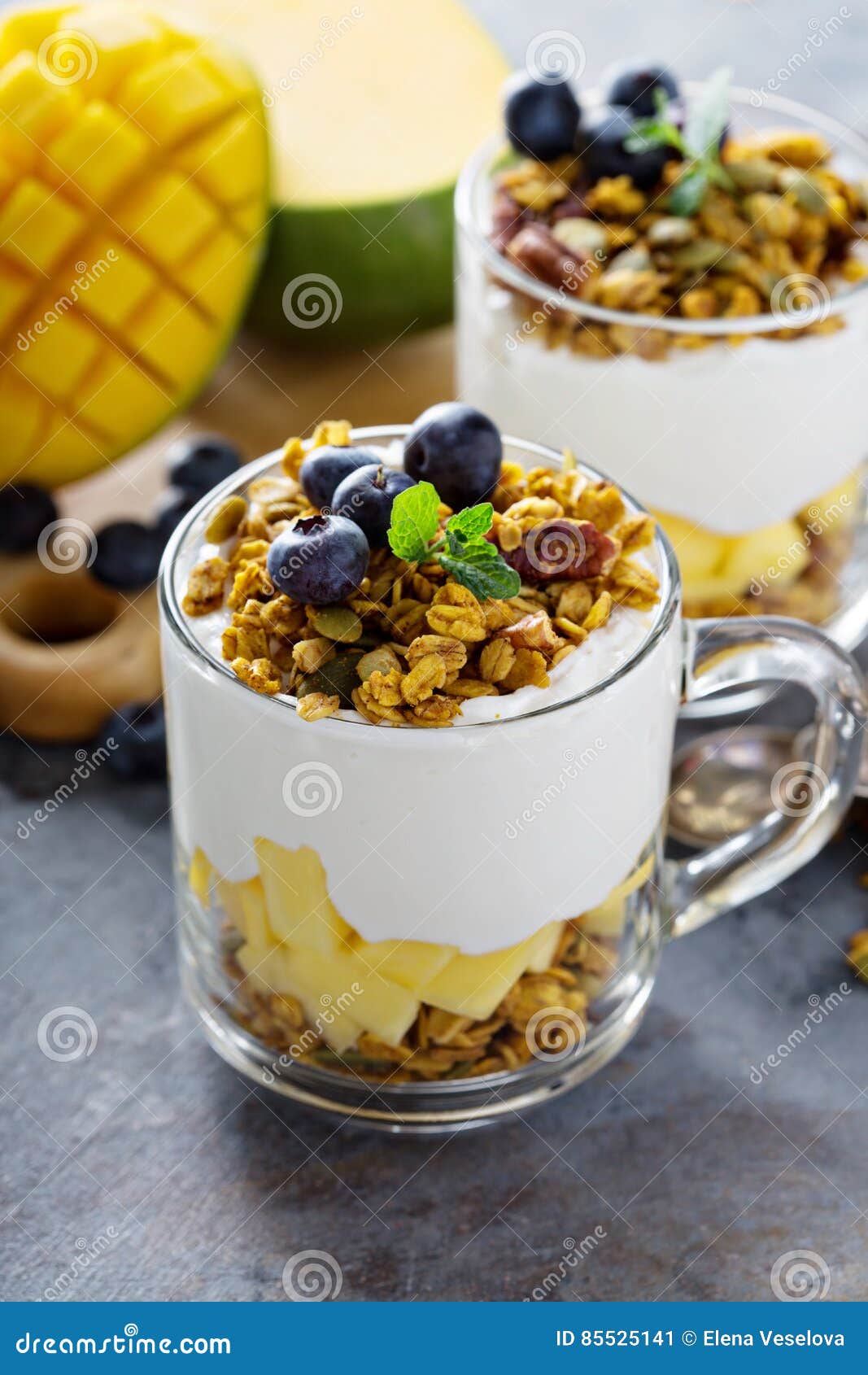 Mango Yogurt Parfait with Granola Stock Image - Image of decorate ...