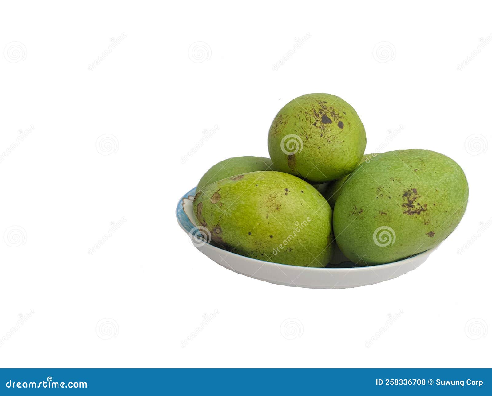 Mangoes Placed on a Glass Plate on a White Background Stock Photo ...