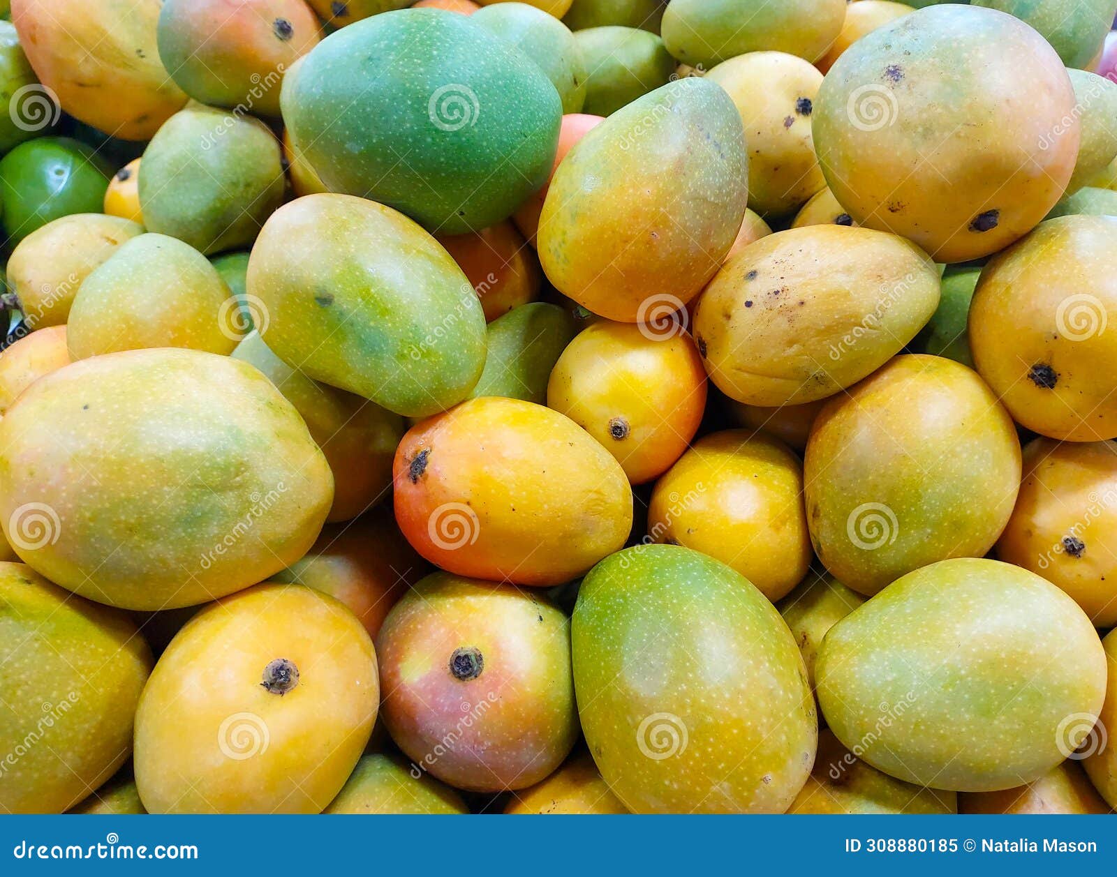 Mangoes Randomly Stacked in Prododuce Section in a Grocery Store Stock ...