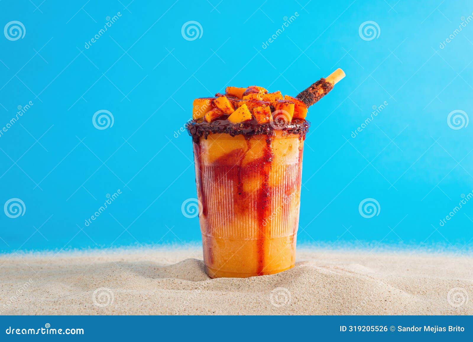 Mangonada, Typical Mexican Mango Smoothie Stock Photo - Image of sand ...