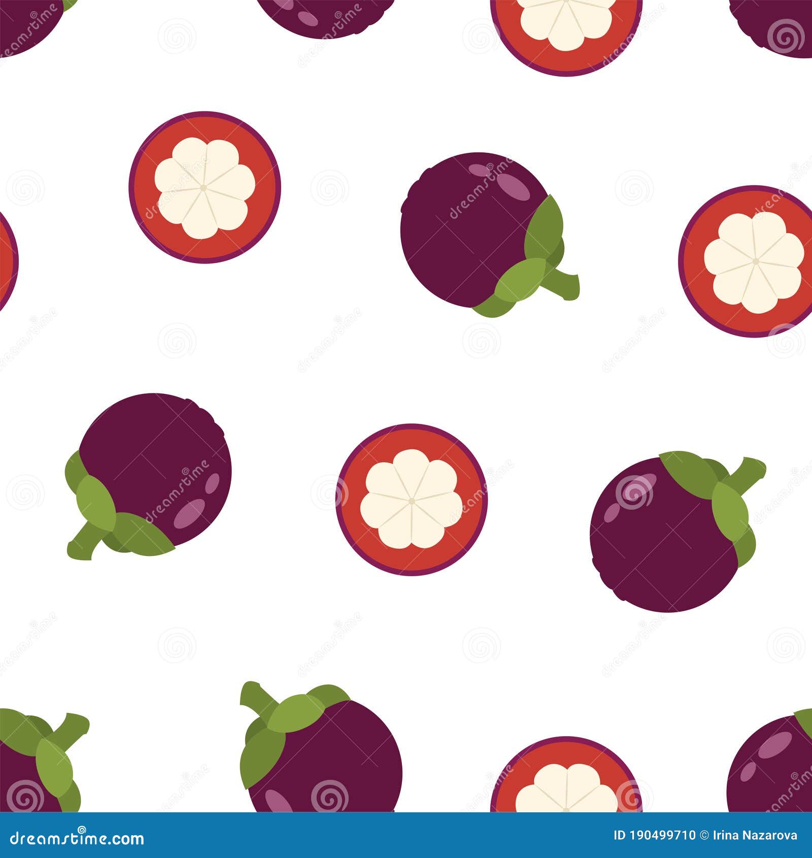Mangosteen Fruit. Seamless Vector Patterns Stock Vector - Illustration ...