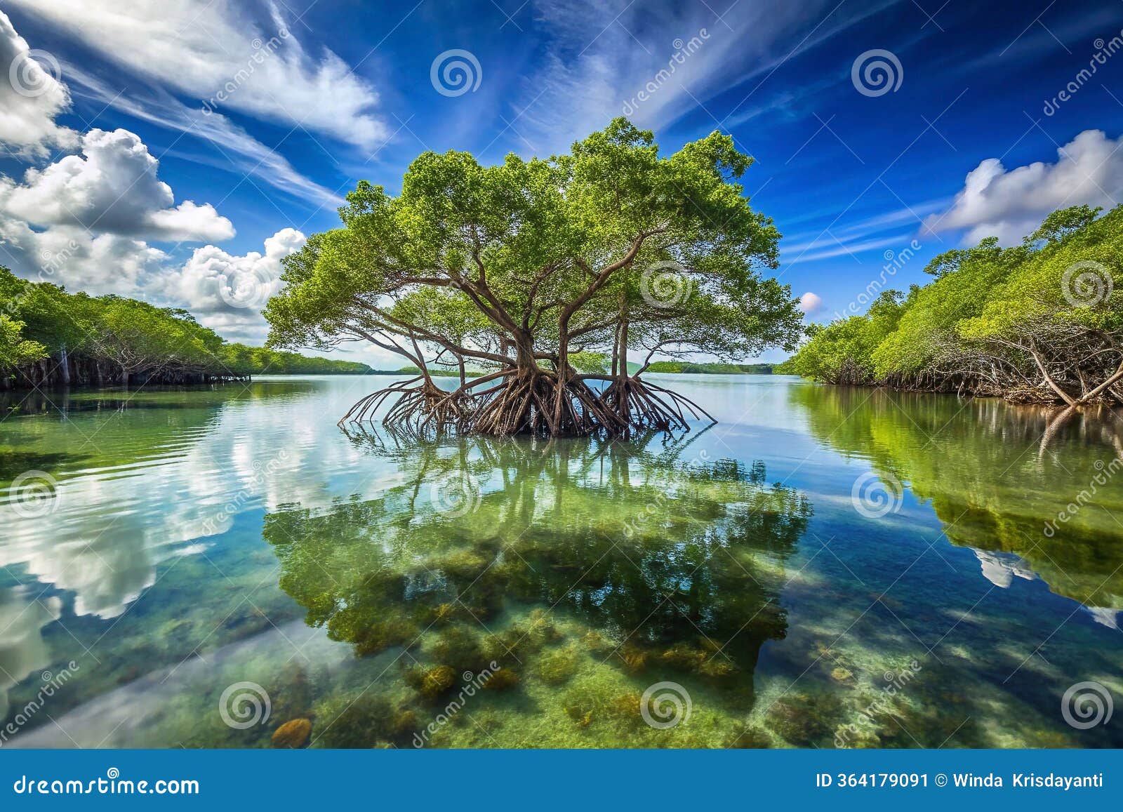A Calm Lagoon With Wooden Bungalows On Stilts And Distant Mountains ...