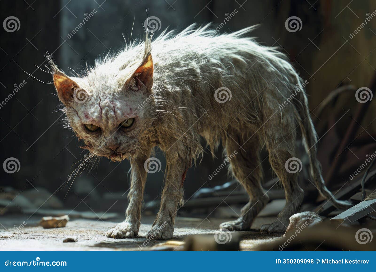 Mangy Cat Showing Teeth in Post-apocalyptic Setting Stock Photo - Image ...