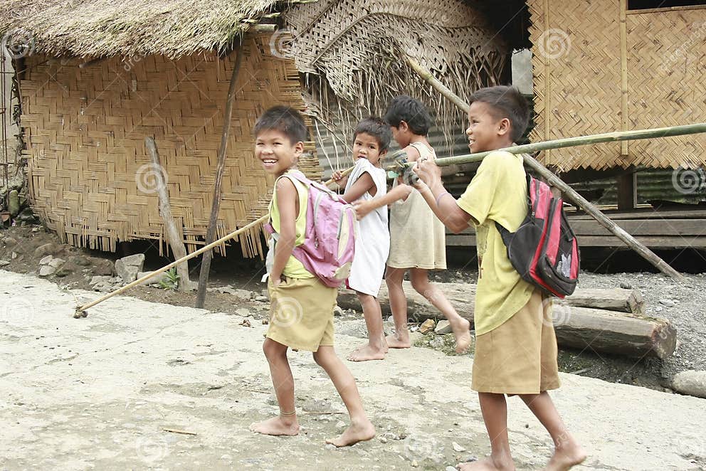 Mangyan Tribe Boys Walking editorial stock image. Image of mountain ...