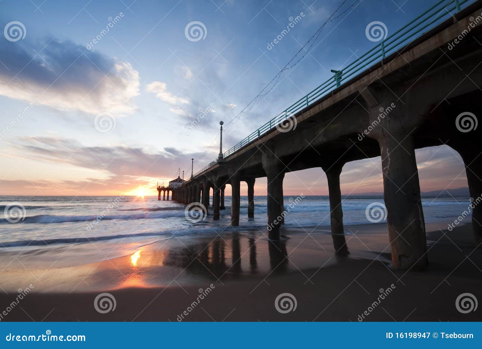 Manhattan Beach Pier Sunset Wide Angle Stock Image - Image of shoreline ...