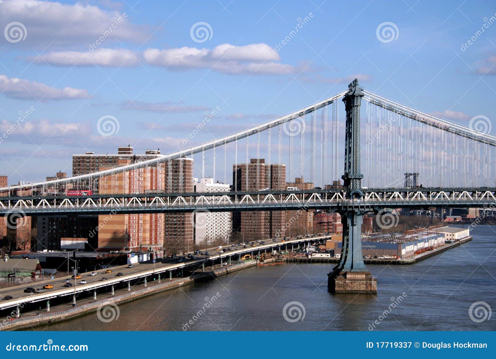 Manhattan Bridge Over the East River Stock Image - Image of clouds ...