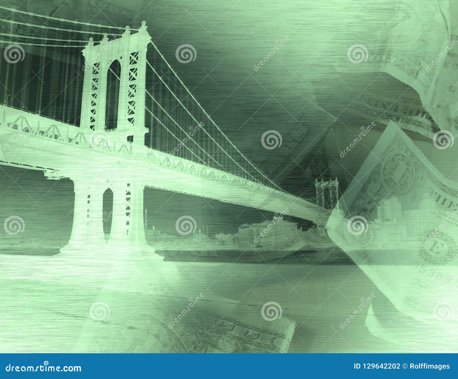 Manhattan Bridge and Dollars Stock Illustration - Illustration of ...
