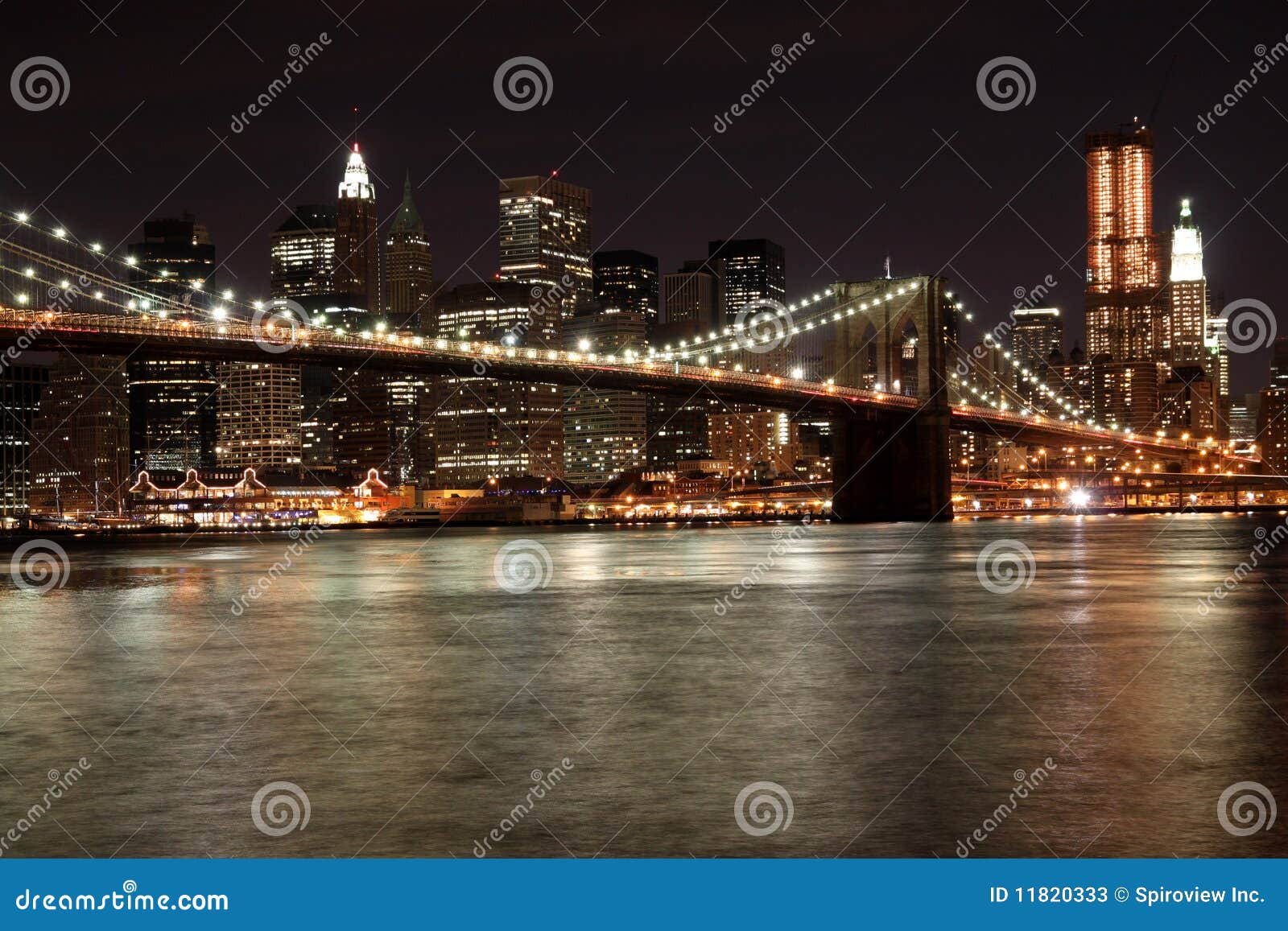 Manhattan Bridge at Night stock image. Image of manhattan - 11820333