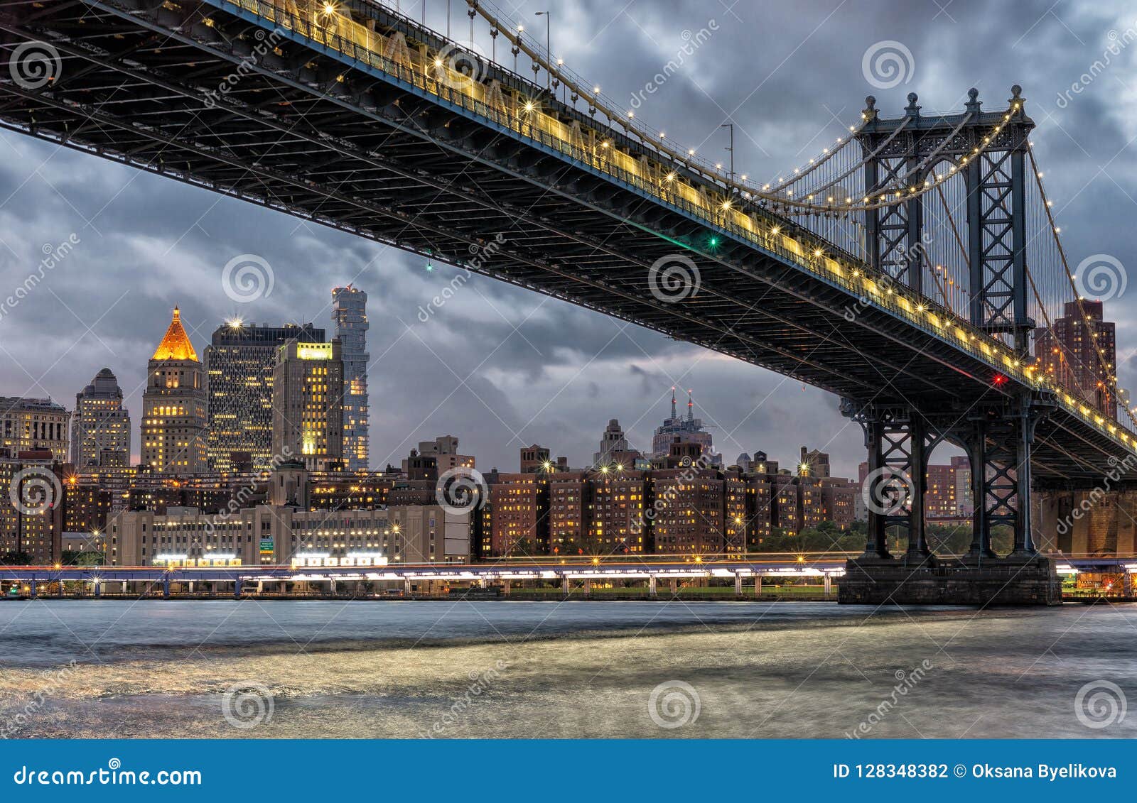 Manhattan Bridge at Night. New York Stock Photo - Image of architecture ...