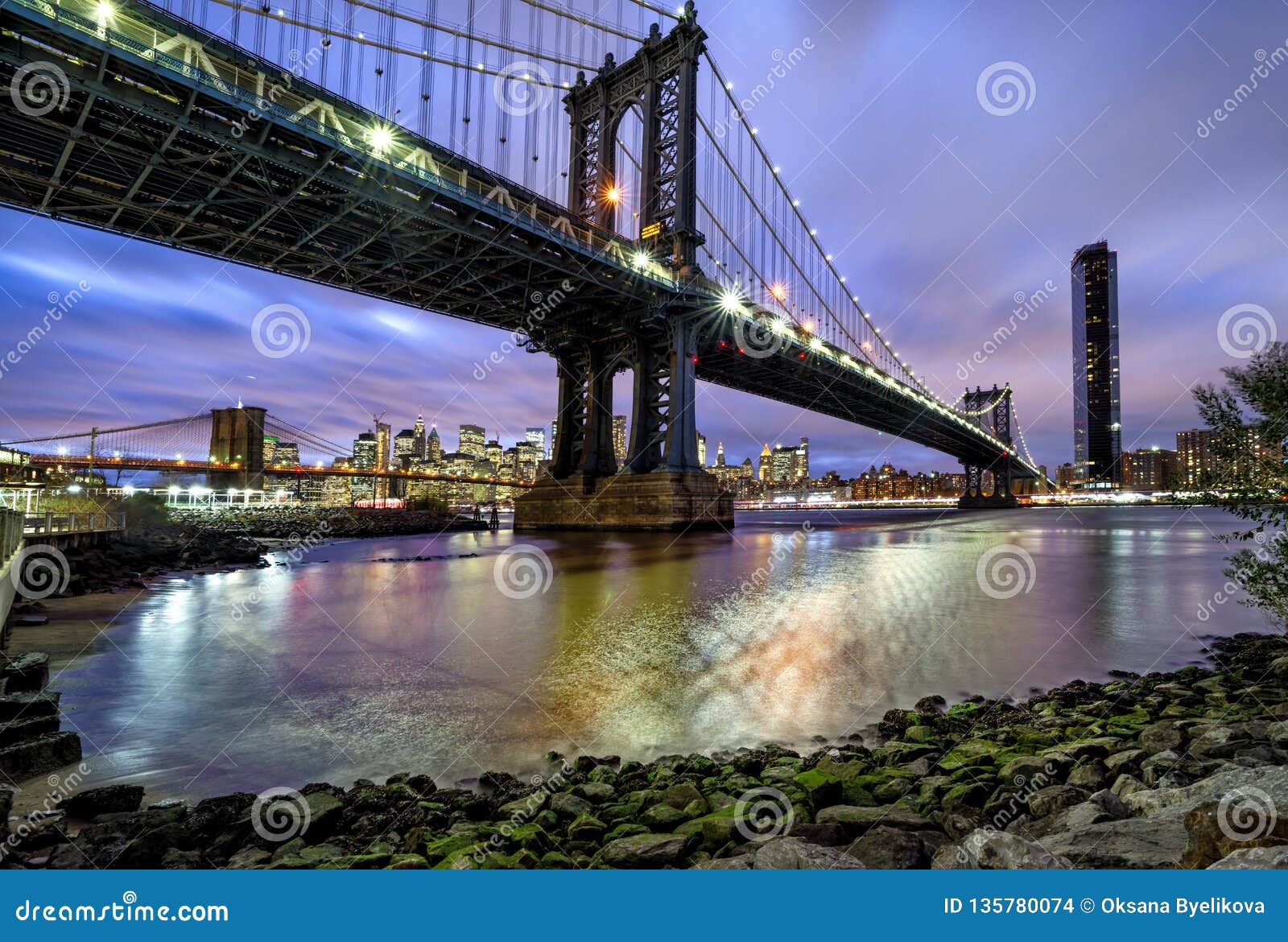 Manhattan Bridge at Night. New York Stock Photo - Image of american ...
