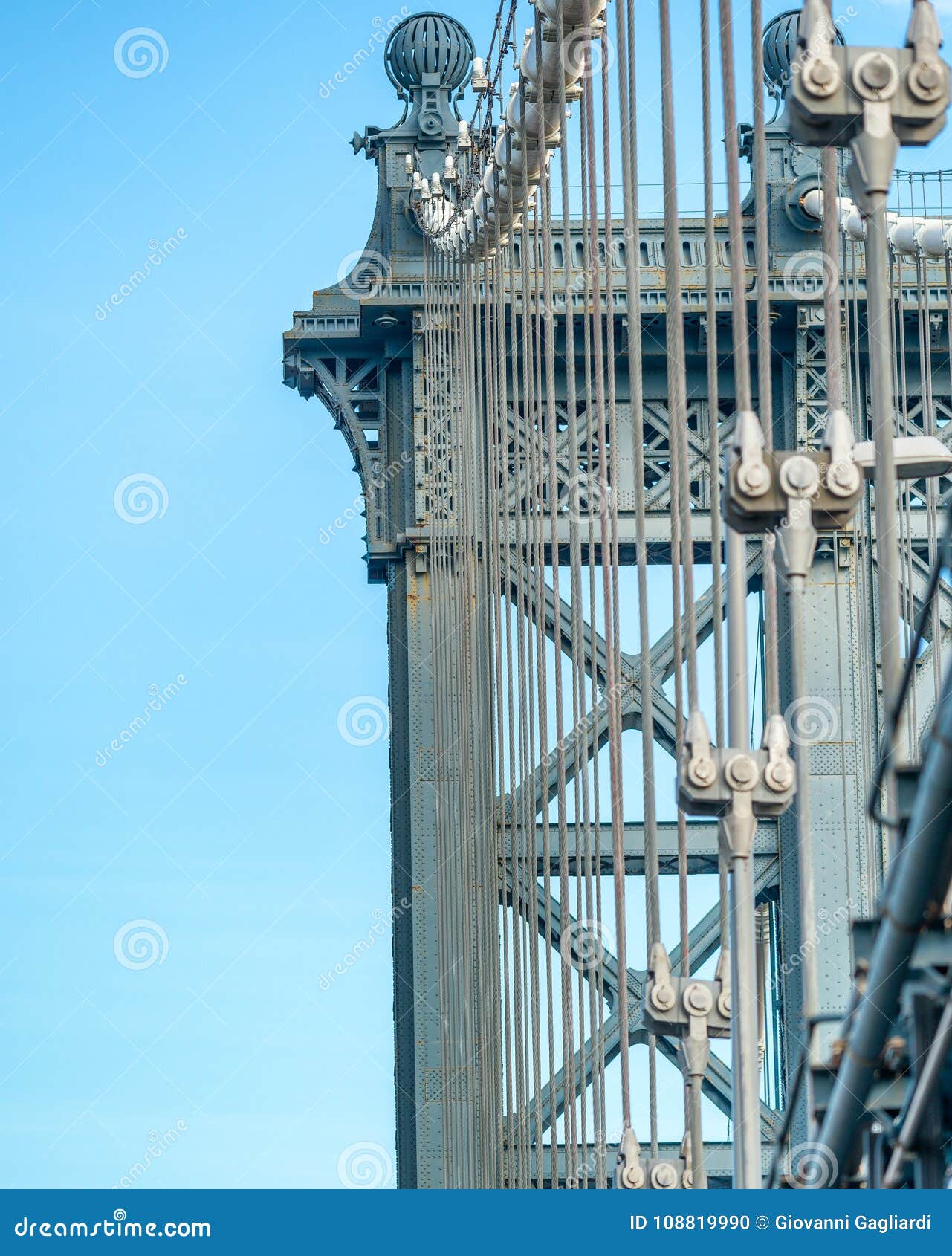 The Manhattan Bridge Tower, New York City Stock Photo - Image of light ...