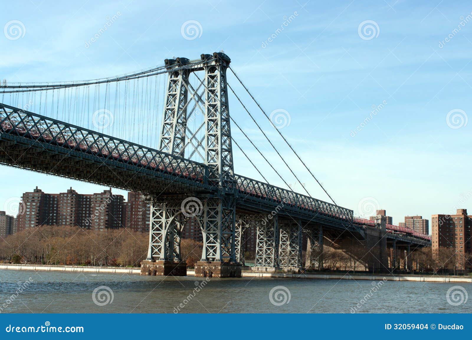 Manhattan Bridge Viewed from Hudson River Stock Photo - Image of ...