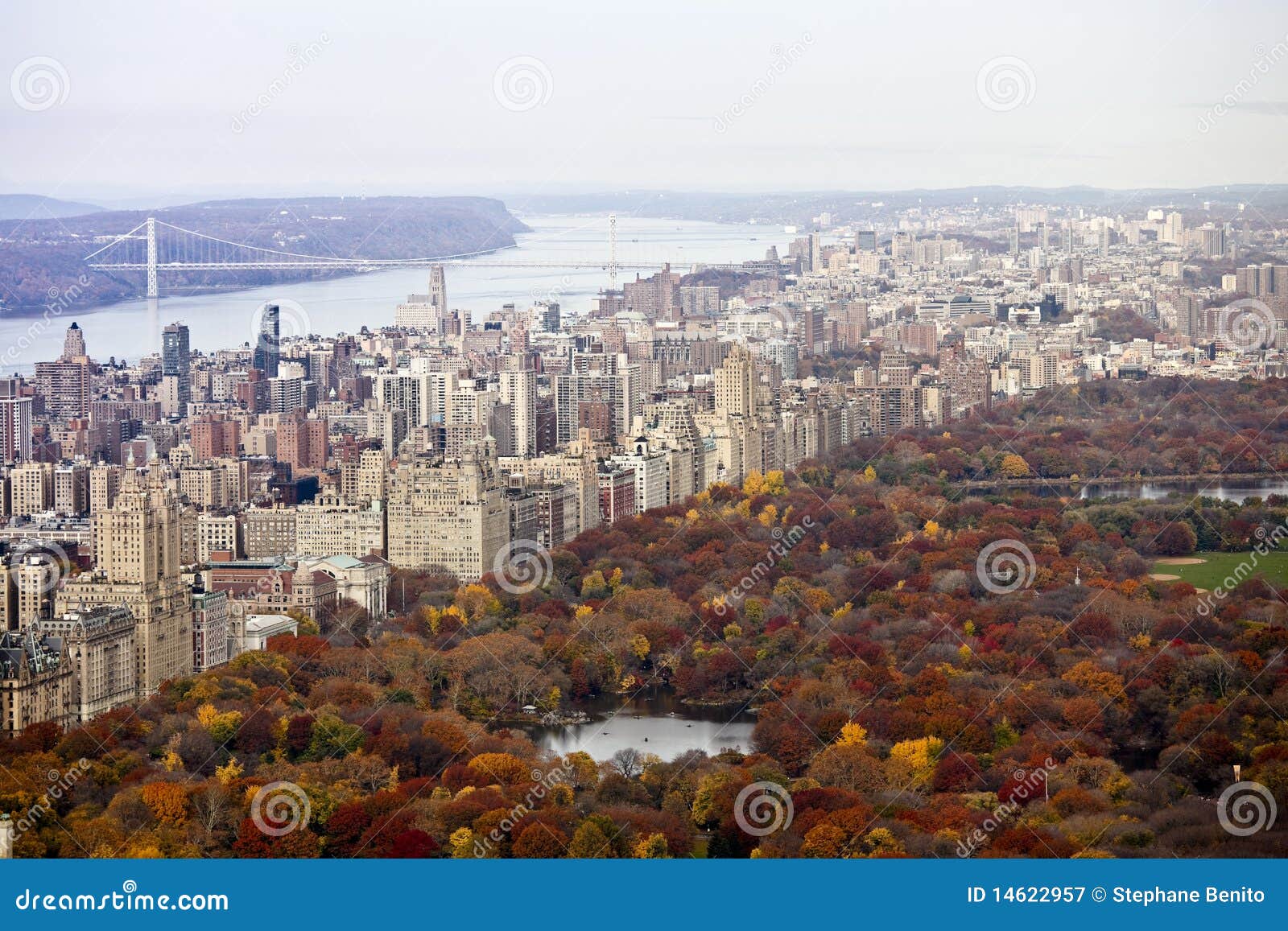 Manhattan Buildings and Central Park at Fall. Stock Image - Image of ...