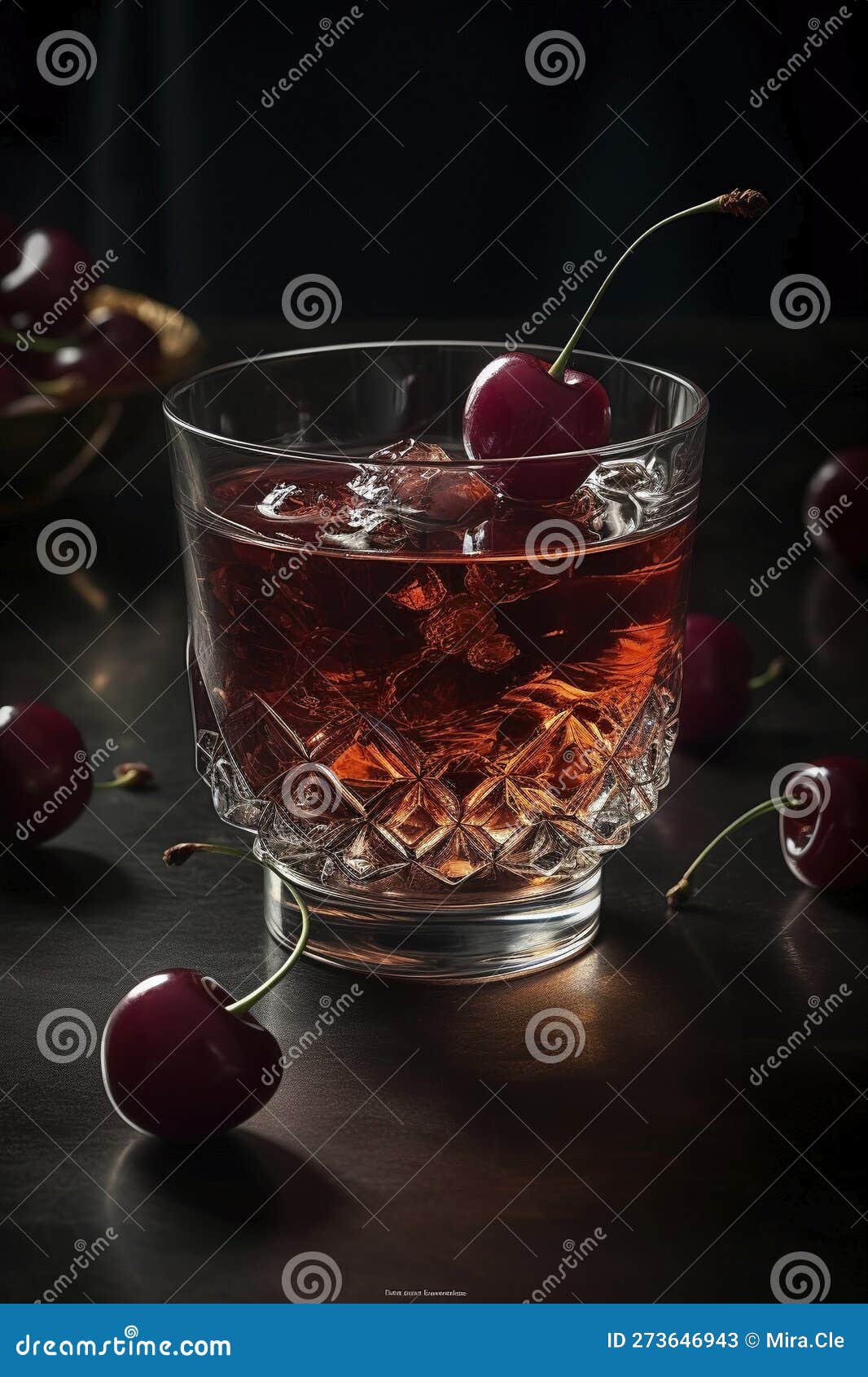 Manhattan Cocktail With Lemon And Maraschino Cherry On Counter ...