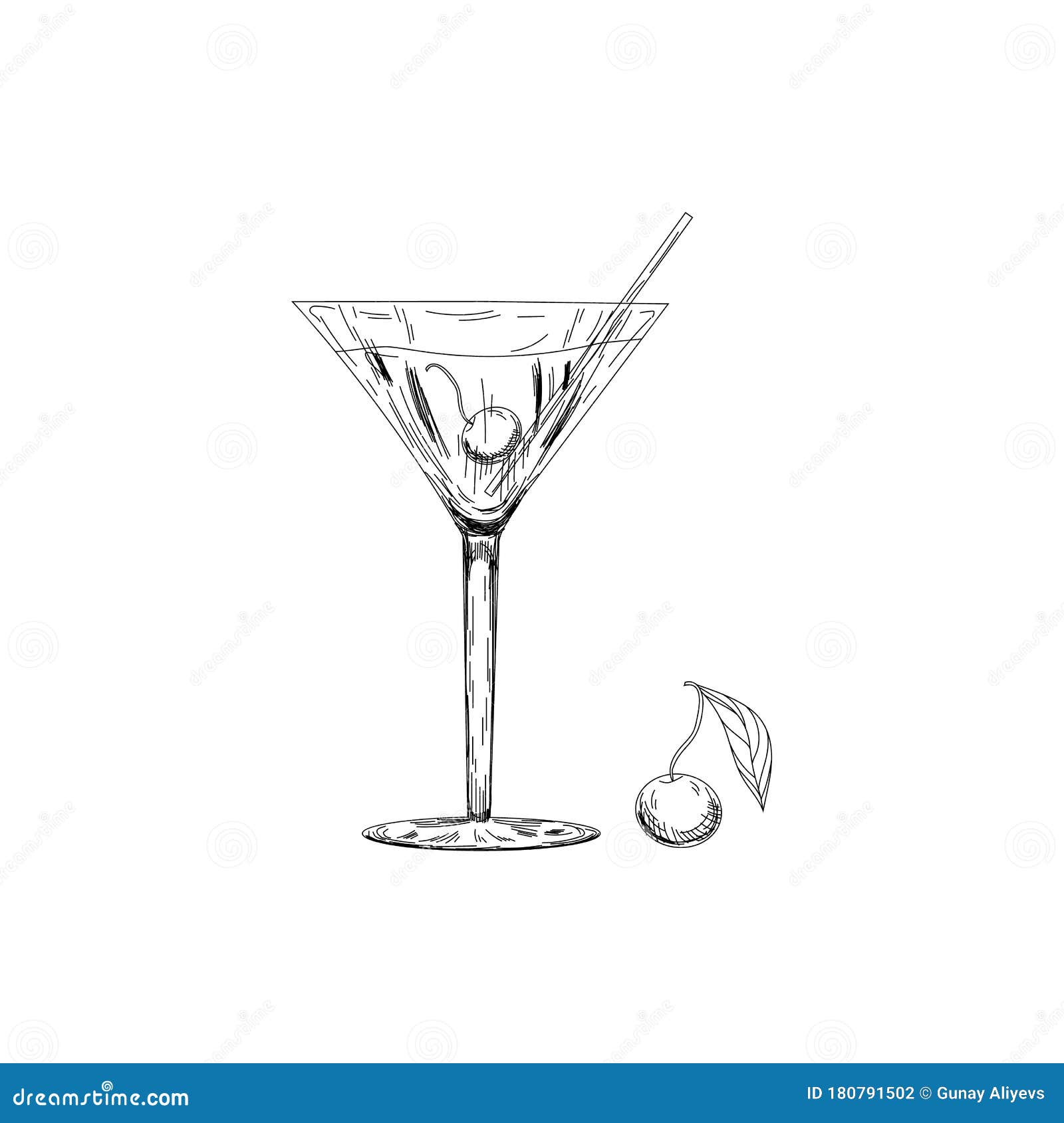 Manhattan Cocktail Vector Sketch Hand Drawn Illustration Fresh Summer
