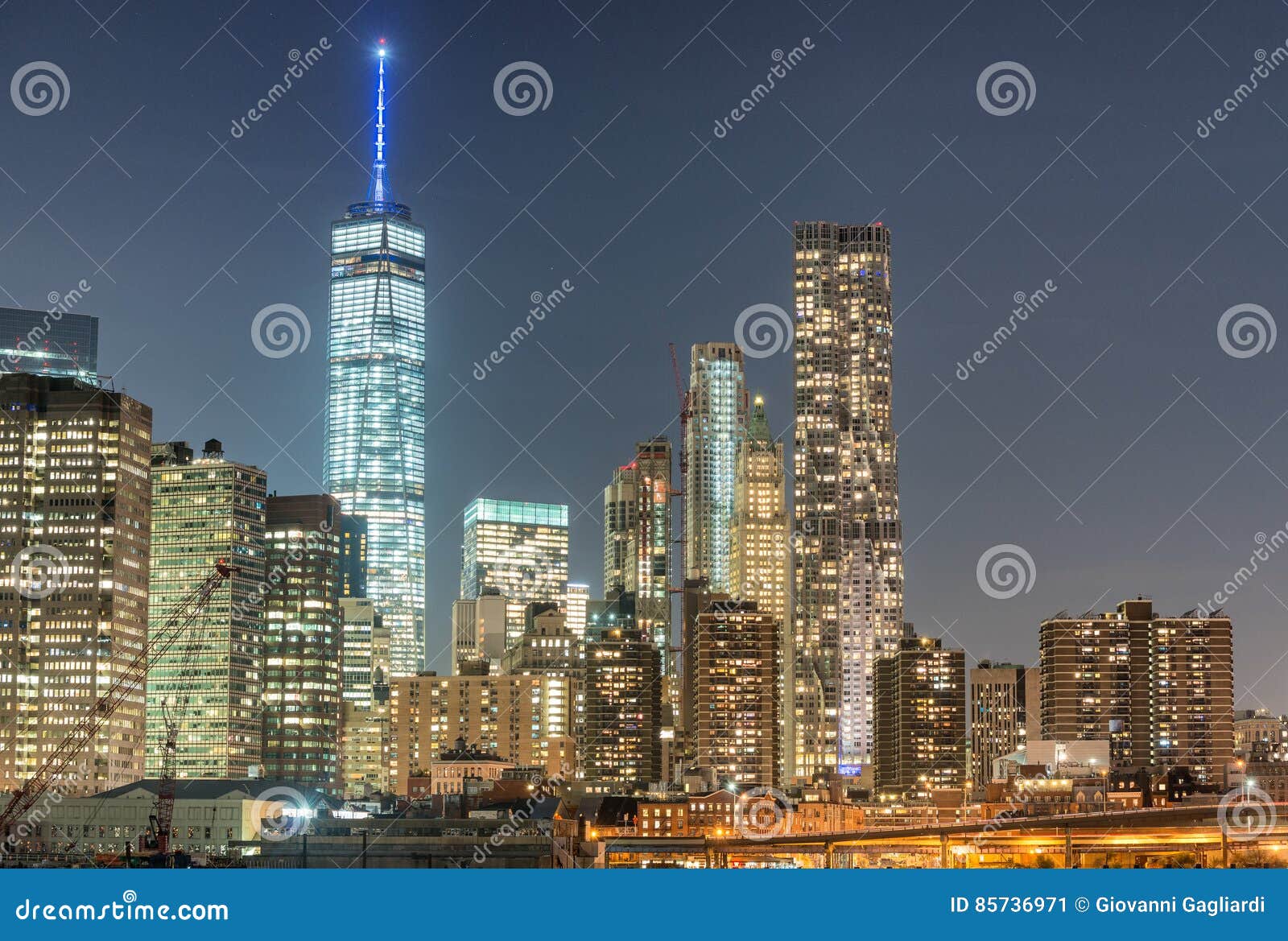 Manhattan Night Lights - New York Skyline Stock Image - Image of ...