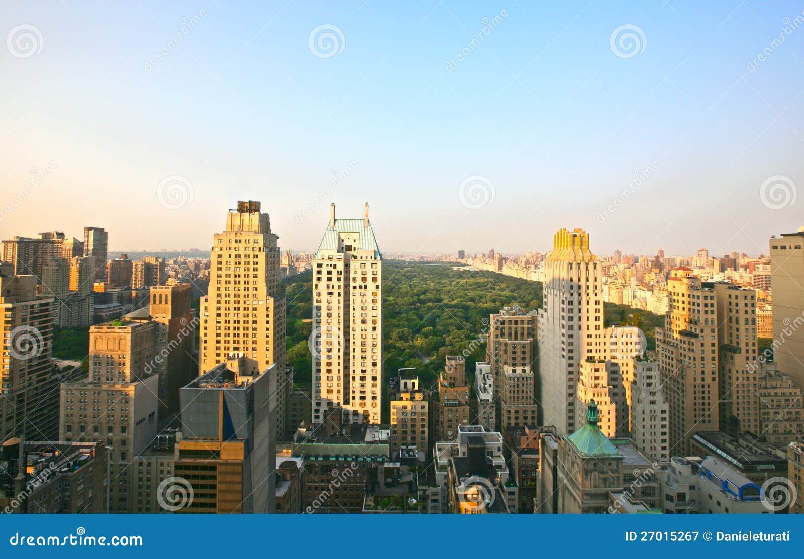 Manhattan Skyline and Central Park at Sunset Stock Image - Image of ...