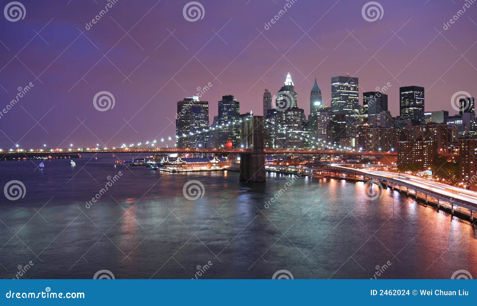 Manhattan skyline at dusk stock photo. Image of reflection - 2462024