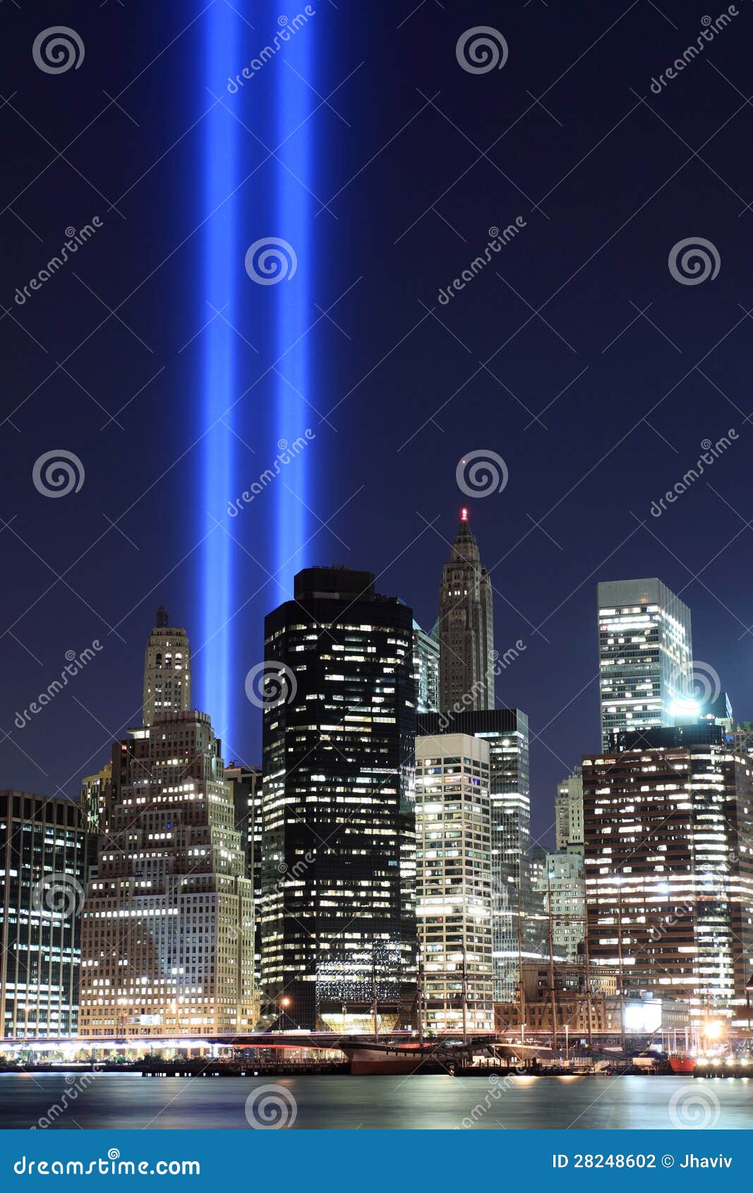 Manhattan Skyline and the Towers of Lights at Night Editorial ...