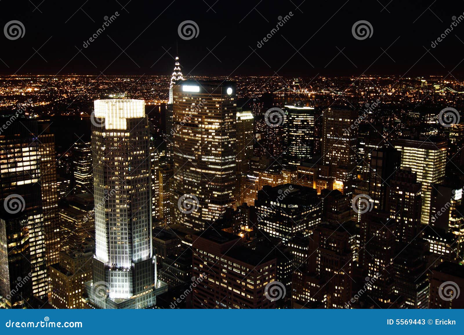 Manhattan Skyscrapers at Night Stock Image - Image of rockefeller, dusk ...