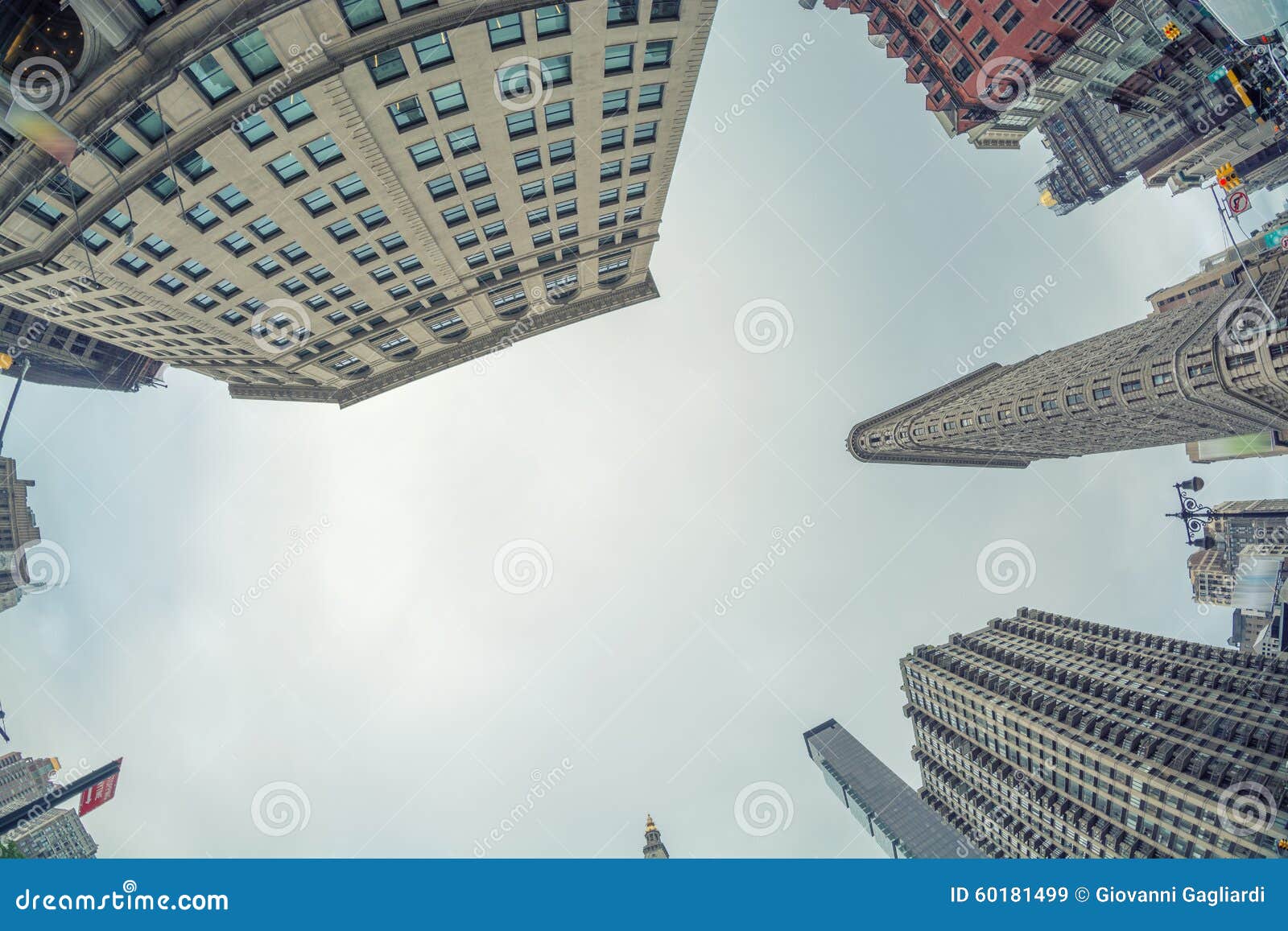 Manhattan Skyscrapers from Underneath, Fisheye View Editorial Stock ...