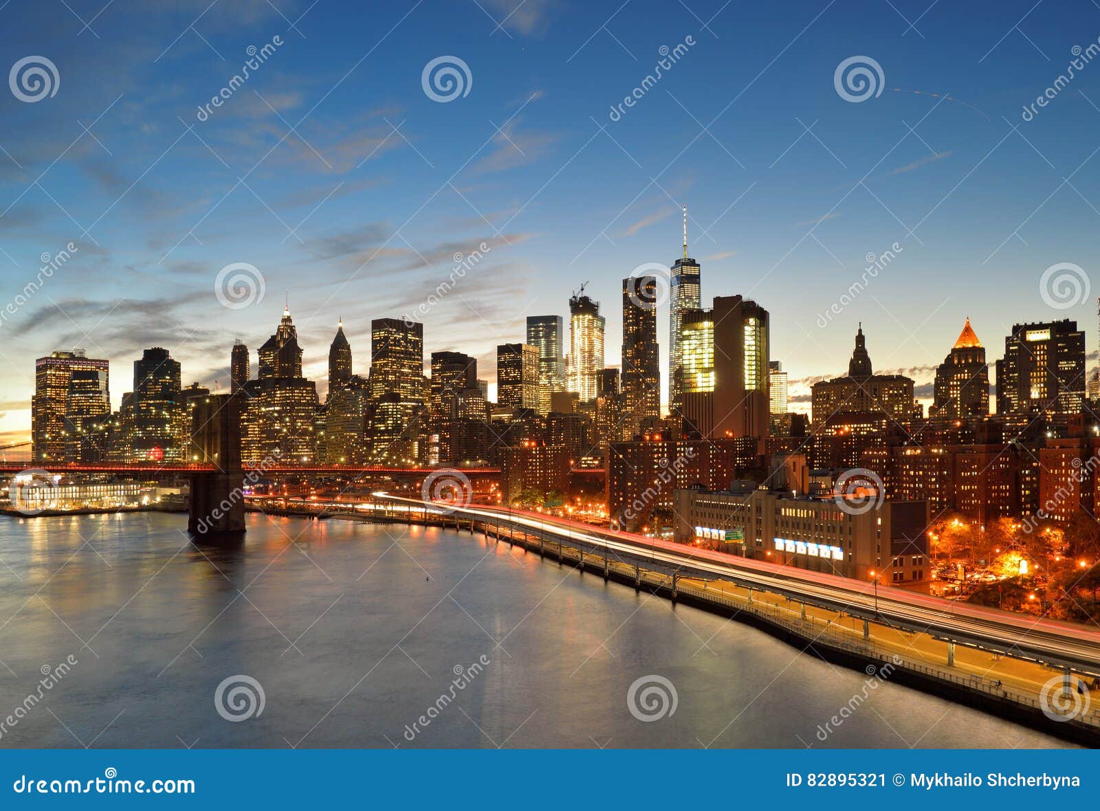 Manhattan at sunset. stock image. Image of destinations - 82895321