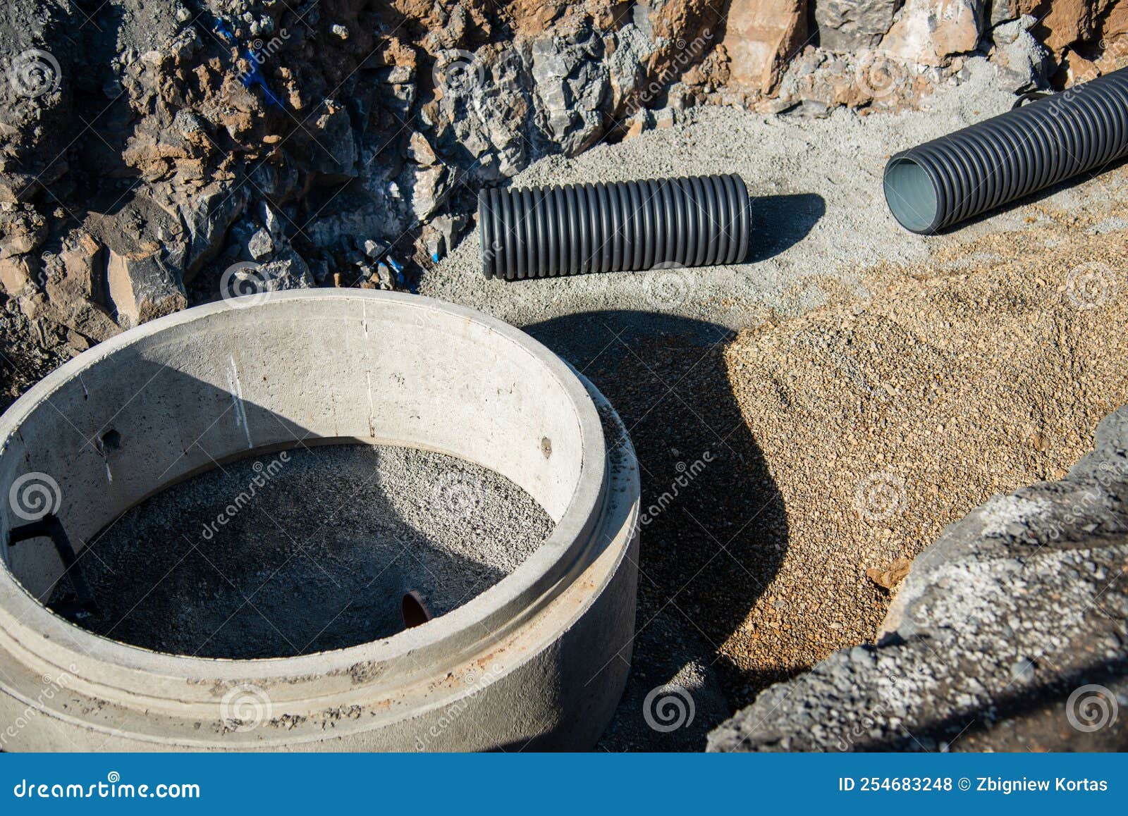 Manhole, building pipe stock photo. Image of utility - 254683248