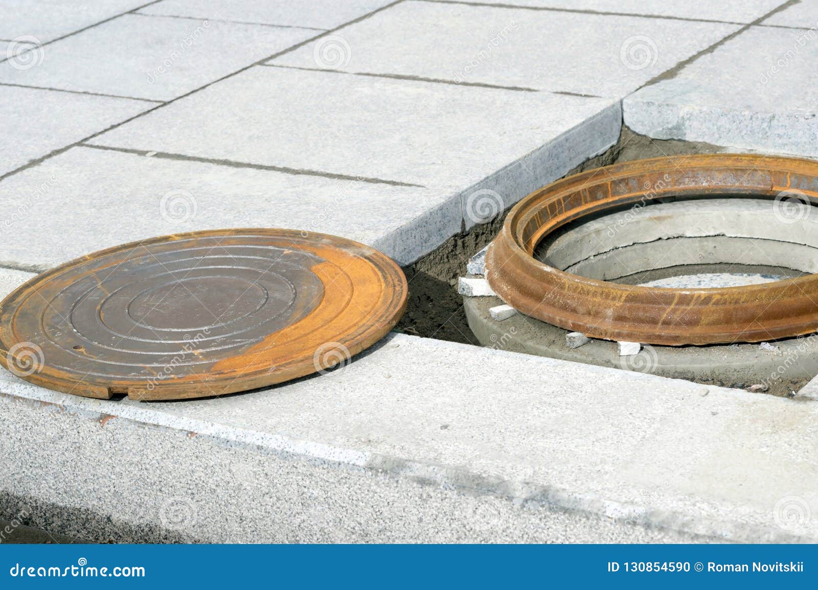 Manhole Close-up during the Construction of Communications of the ...