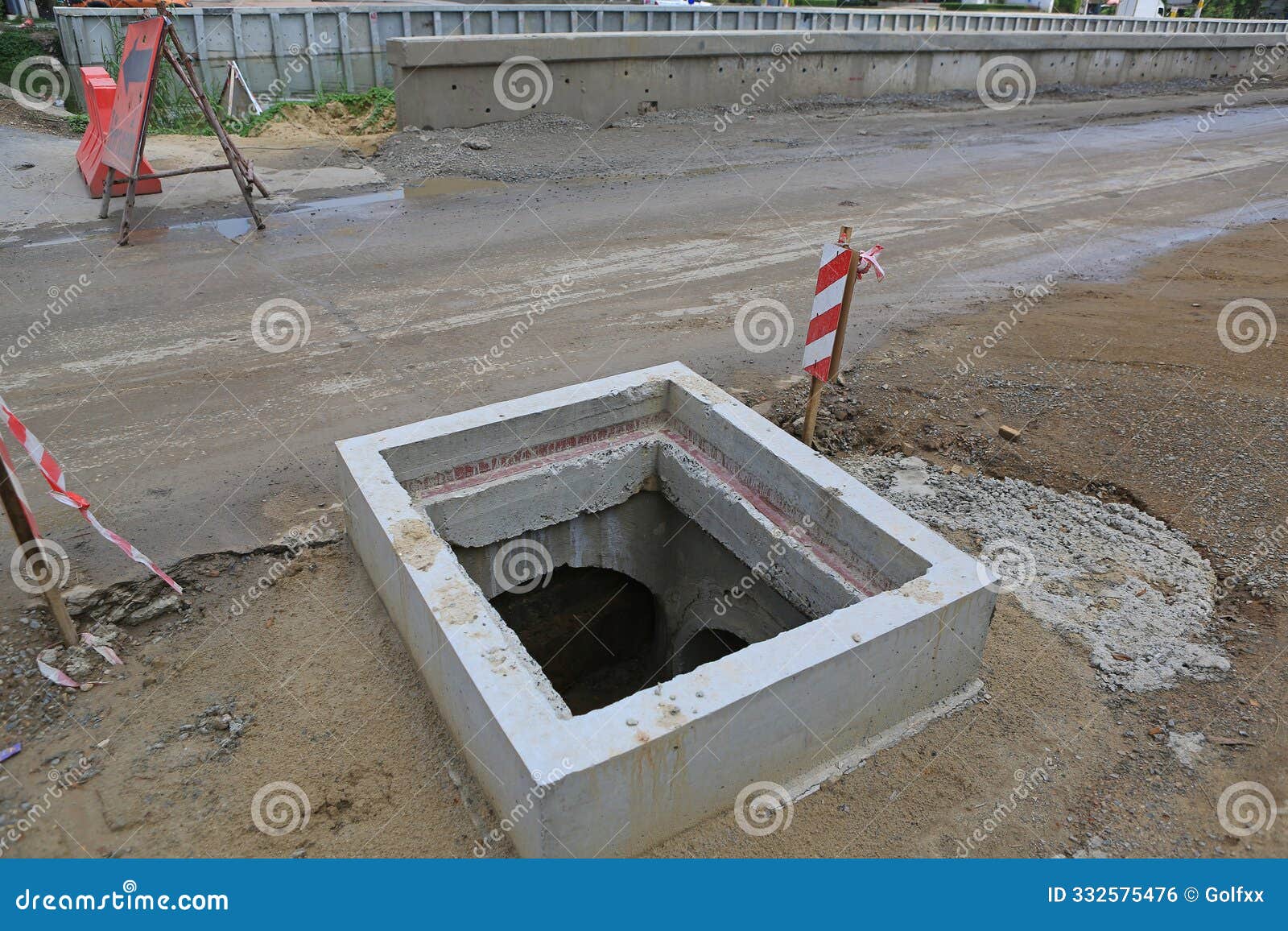Manhole Cover on Concrete Road in Progress Stock Photo - Image of dirty ...