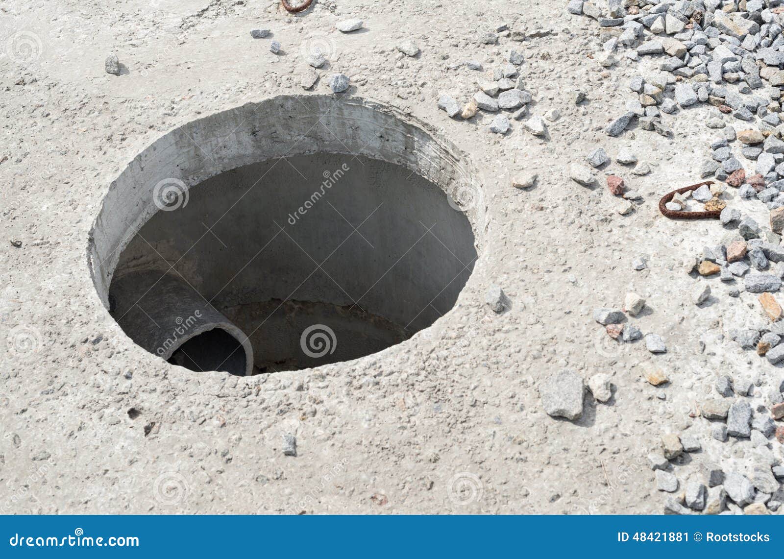 Manhole Without Cover In New Concrete Block Royalty-Free Stock Photo ...