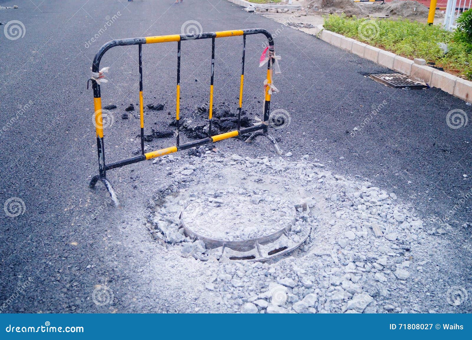 Manhole installations stock image. Image of guardrail - 71808027