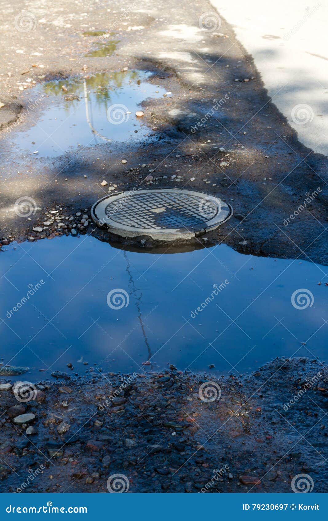 Manhole near the puddle stock image. Image of hole, pattern - 79230697