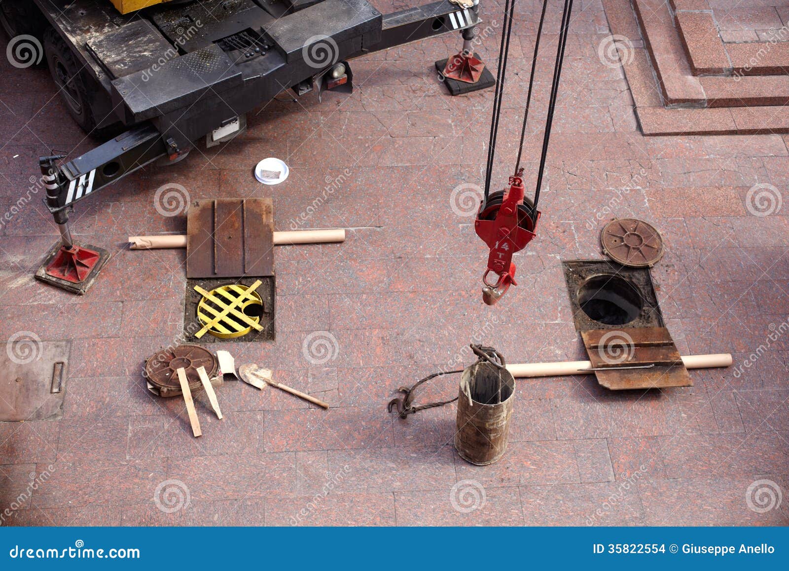 Manhole Opened for Maintenance Stock Photo - Image of hook, renovation ...
