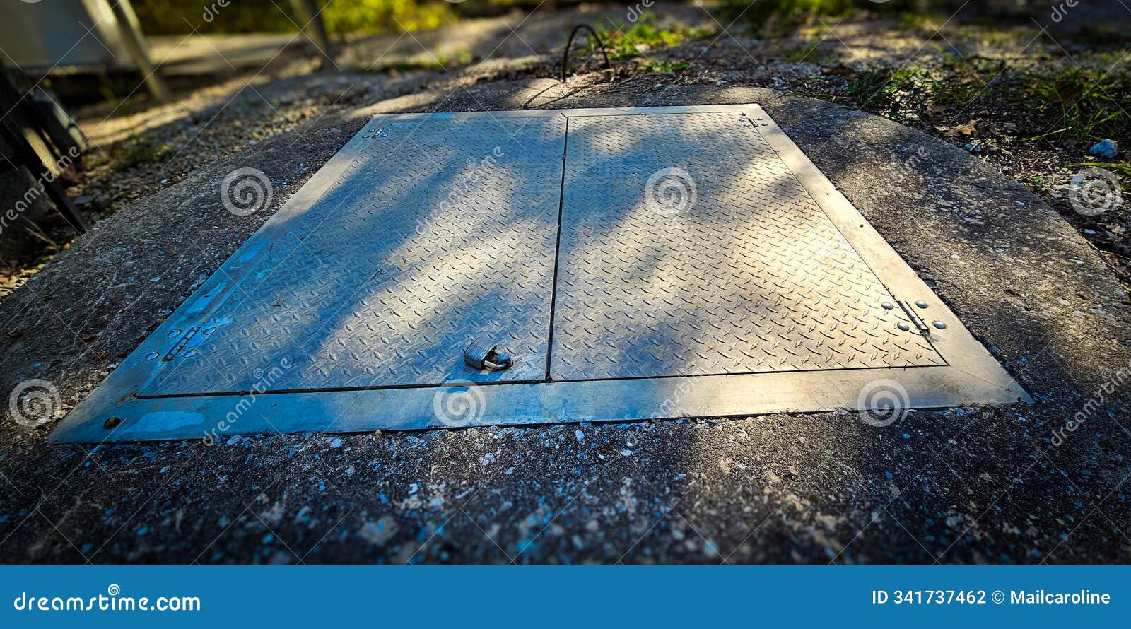 Manhole Panel Doors on Concrete Ground and Asphalt with Lock Stock ...