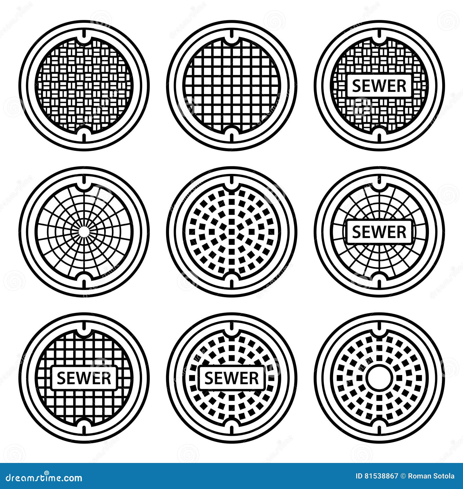 Manhole Sewer Cover Black Symbol Cartoon Vector | CartoonDealer.com ...